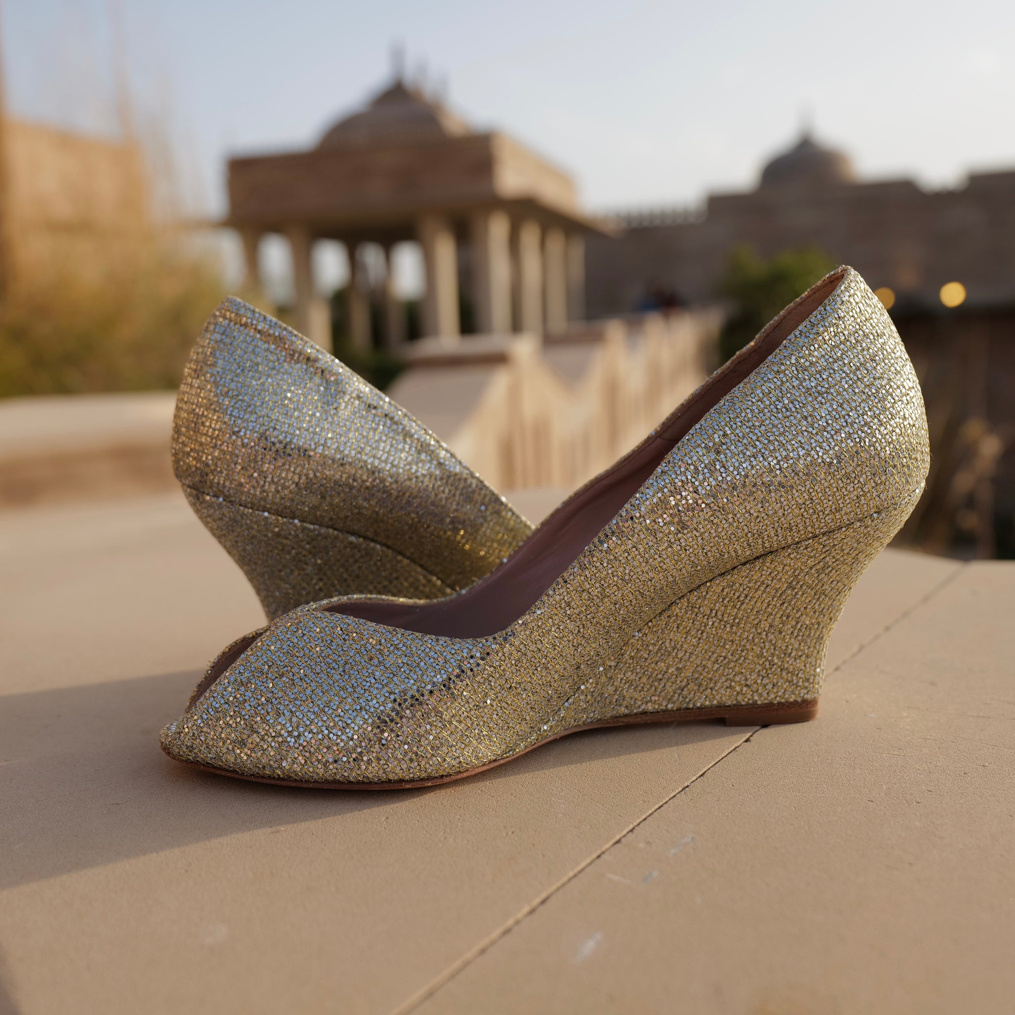 Women’s Designer Wedges Gold mesh