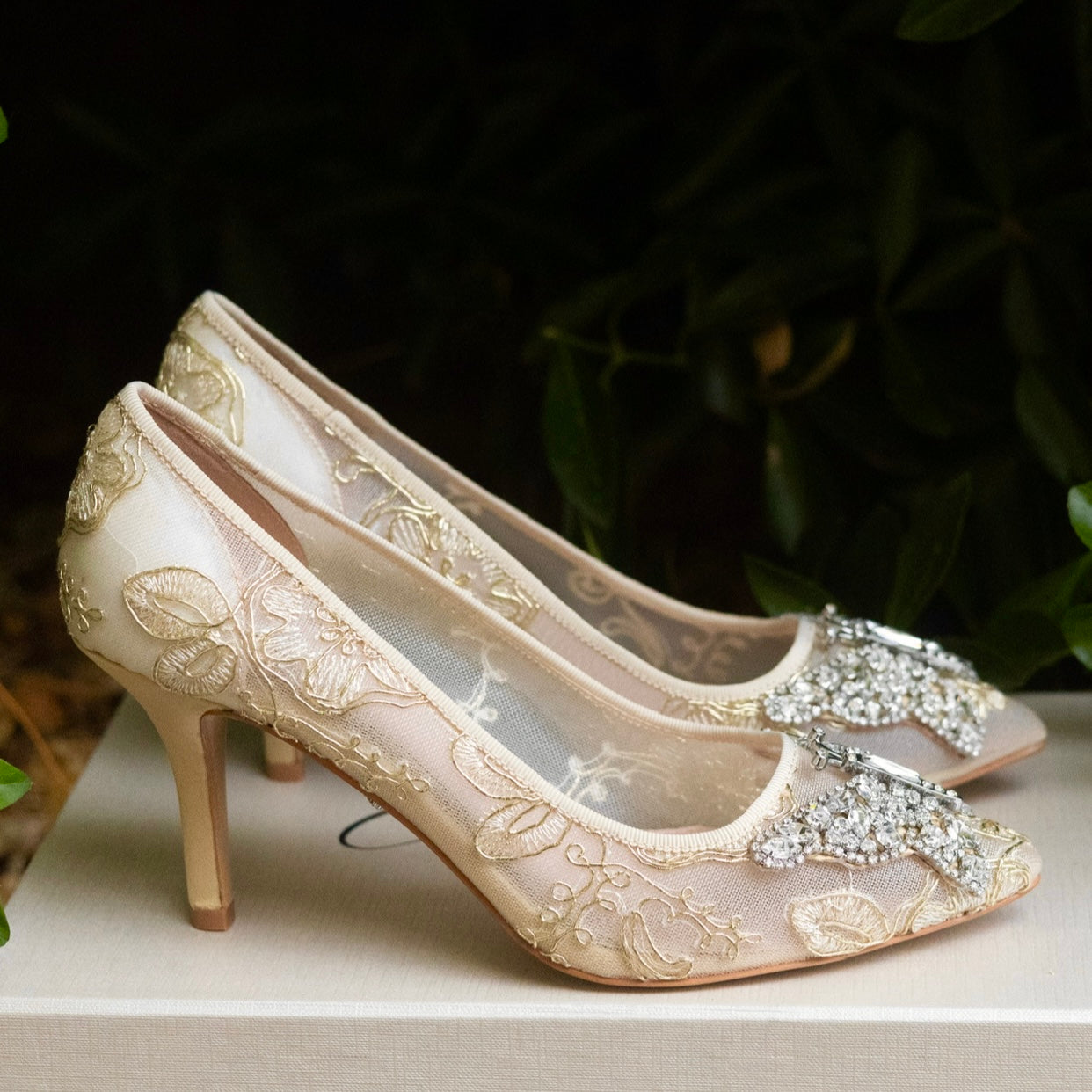 Designer Bridal Shoes | Emilia Butterfly Heels Gold Lace
