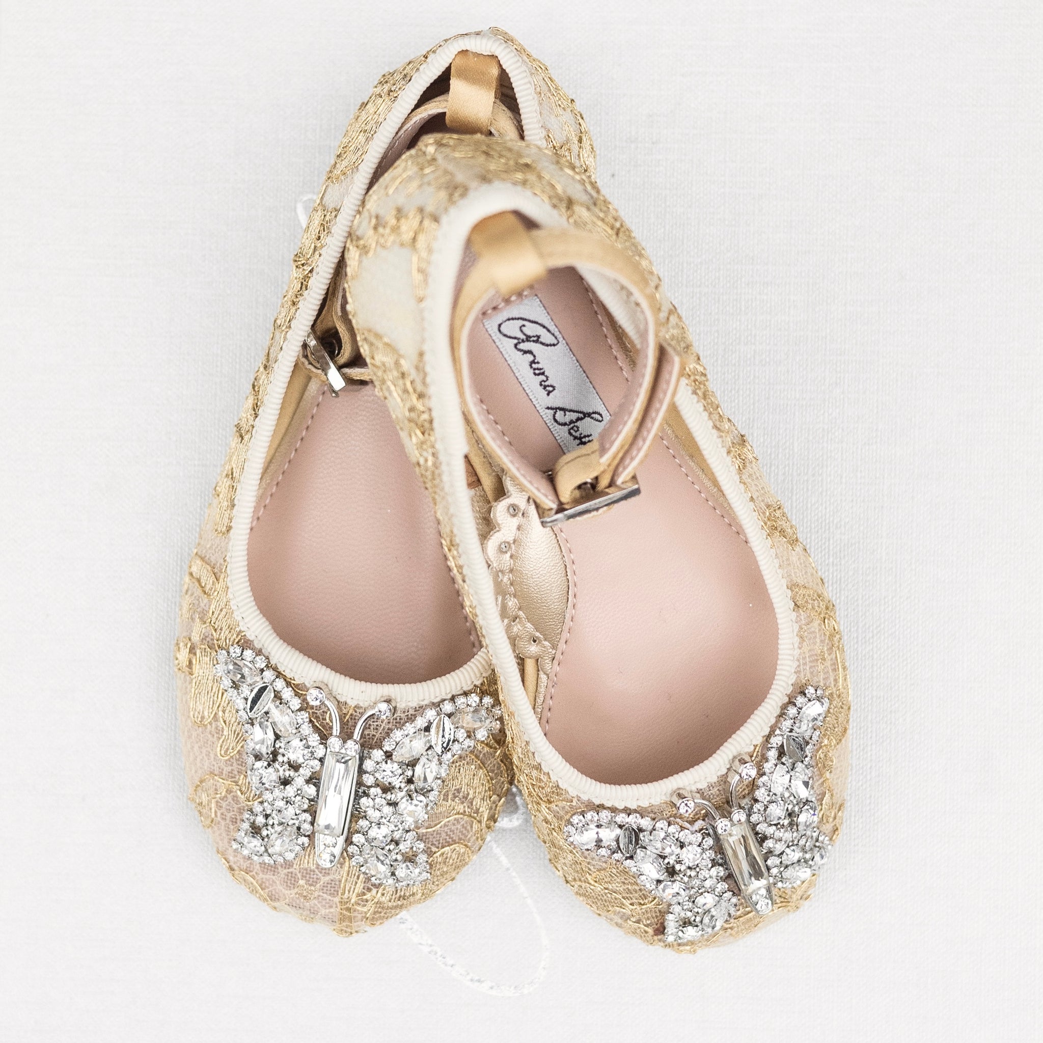 Luxury Gold Butterfly Girls Shoes by Aruna Seth